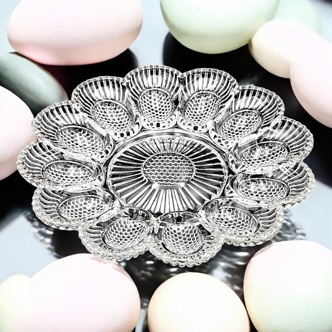 Vintage EAPG Deviled Egg Plate: Elegant Glass Appetizer Dish, 1940s - Etsy