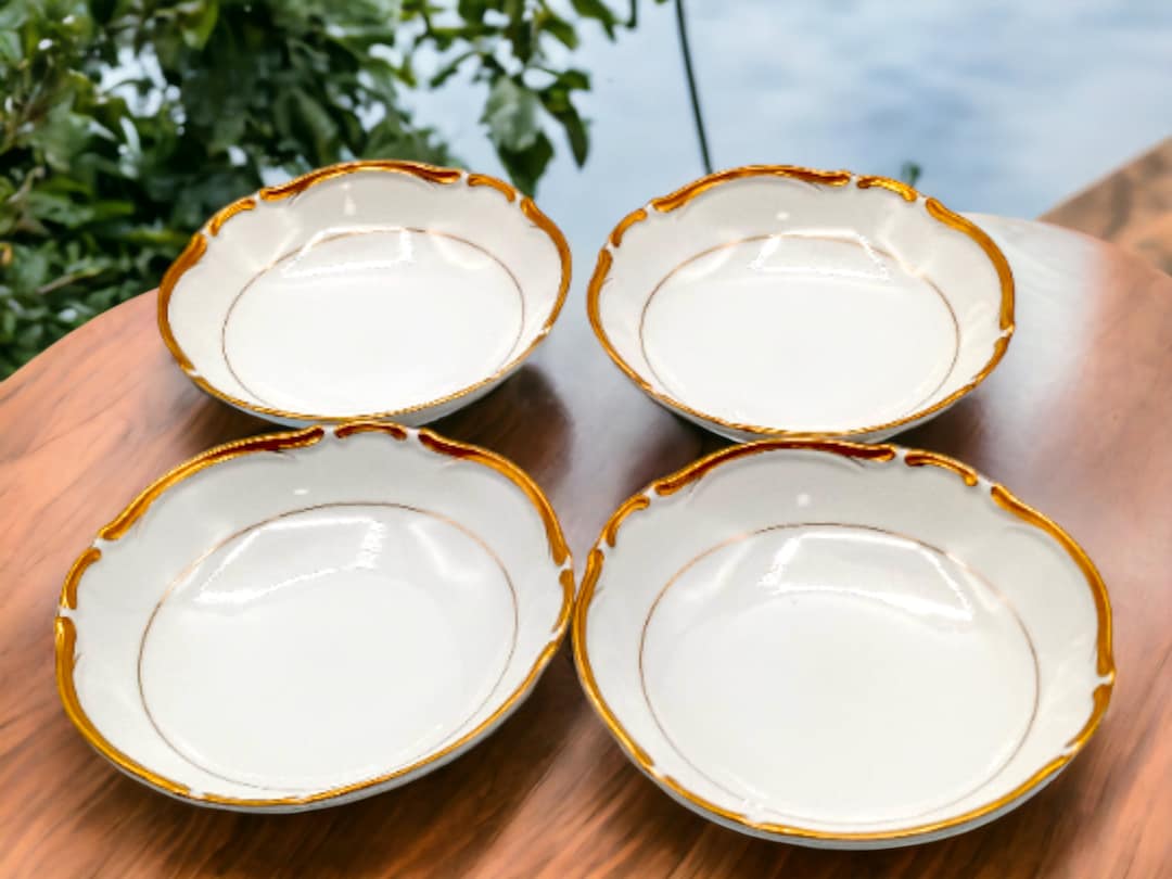 Seyei Triumph Fine China Berry Bowls: White With Gold Scalloped Rim ...