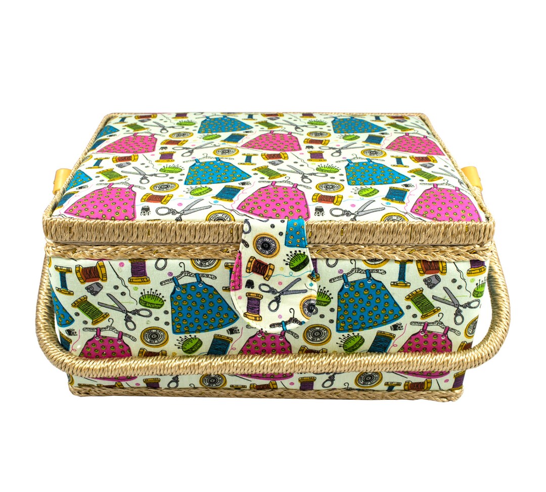 Large Fabric Covered Sewing Basket With Insert Tray and - Etsy