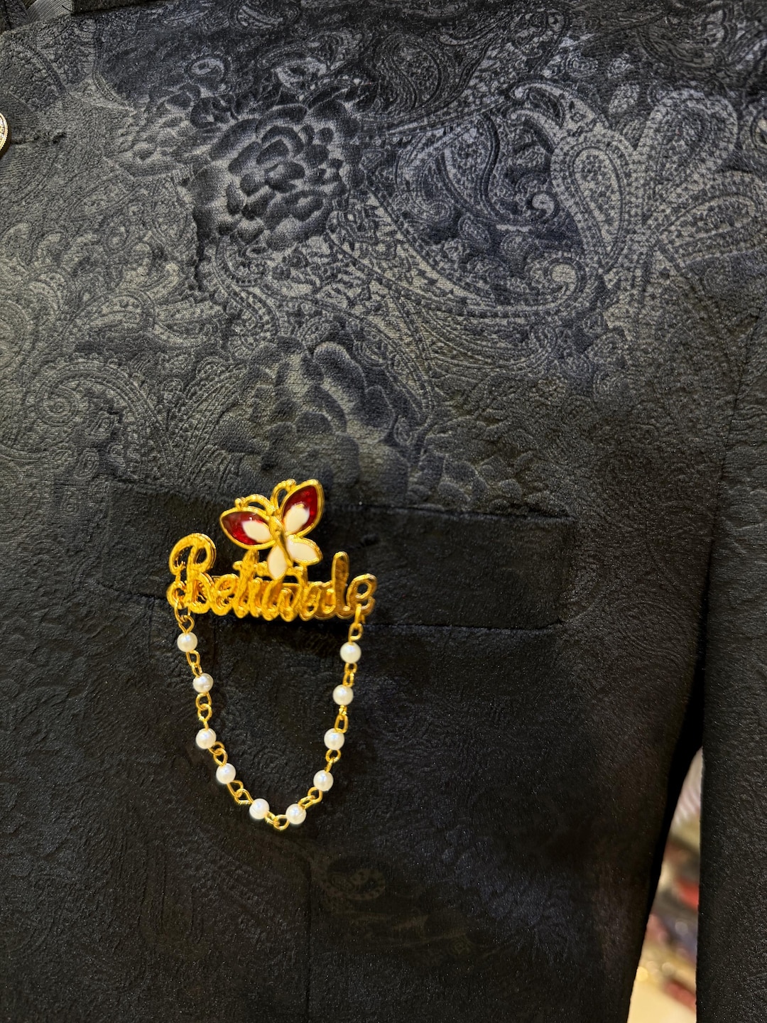 Custom Name Groom Brooch Pearl Chain Pin | Indian Wedding Dulha ...