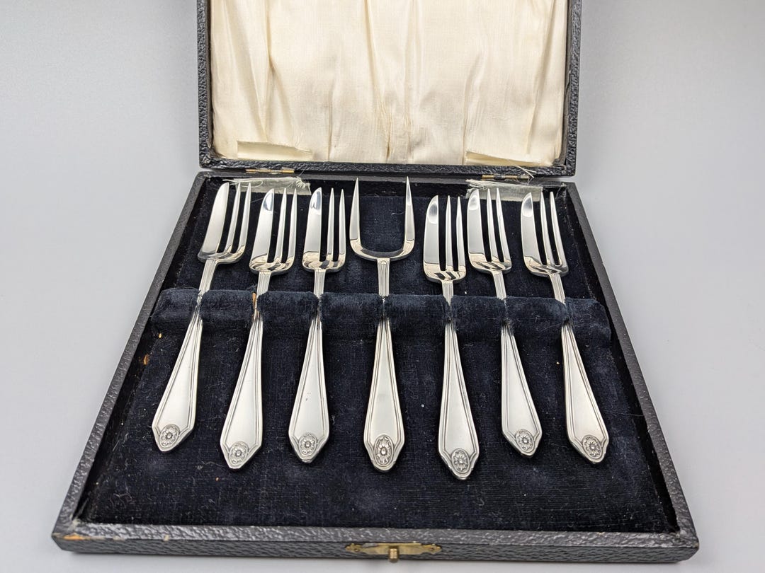 Vintage Sheffield Silver Plated Cake Forks Boxed Set of 6 Tom Senior ...