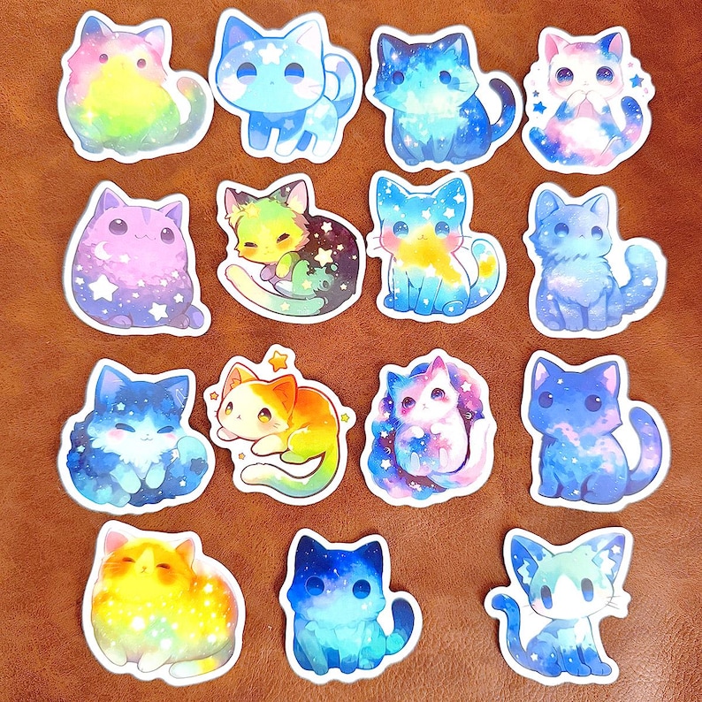 50pcs Kawaii Galaxy Cat Stickers Pack Cute Cosmic Kitty Waterproof ...