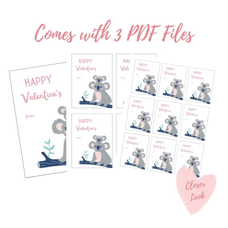 Koala Class Valentine's Day Card,valentine's Tags, Class Valentines for ...