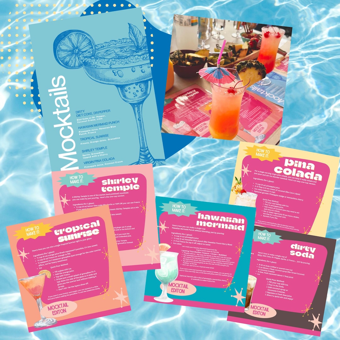 Summer Mocktail Menu Printable | Easy Non-alcoholic Drink Recipes | Baby Shower Drink Sign ...