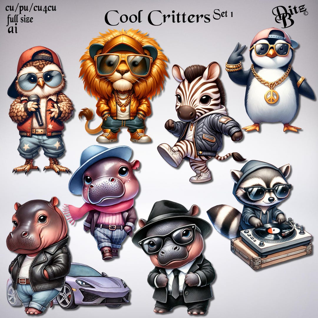 Cool Critters Set 1 Transparent Png Large Images Hip Hop Style - Etsy