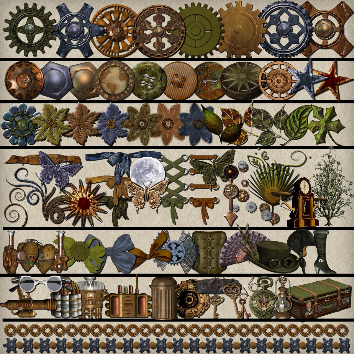 Steampunkish Digital Scrapbook Kit Digital Papers Transparent - Etsy