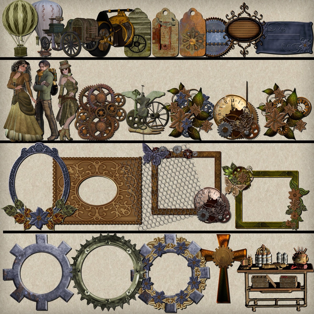 Steampunkish Digital Scrapbook Kit Digital Papers Transparent Png ...