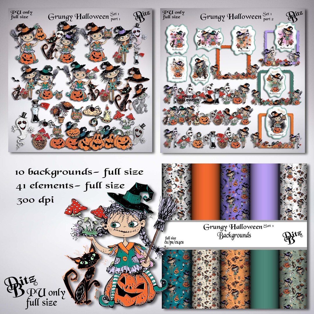 Grungy Halloween Digital Scrapbook Kit Full Size - Etsy