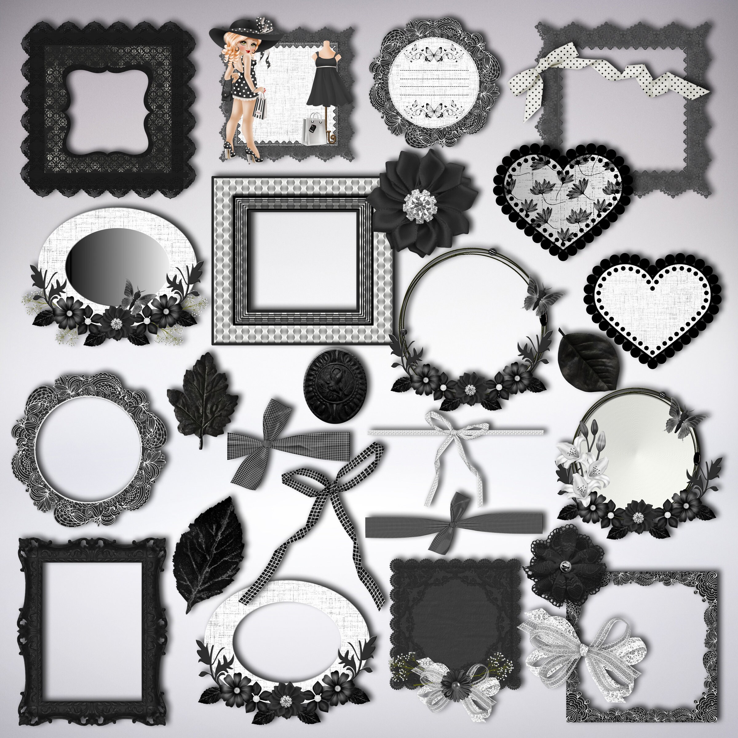 Black Digital Scrapbook Kit Transparent Png and Jpg Files - Etsy