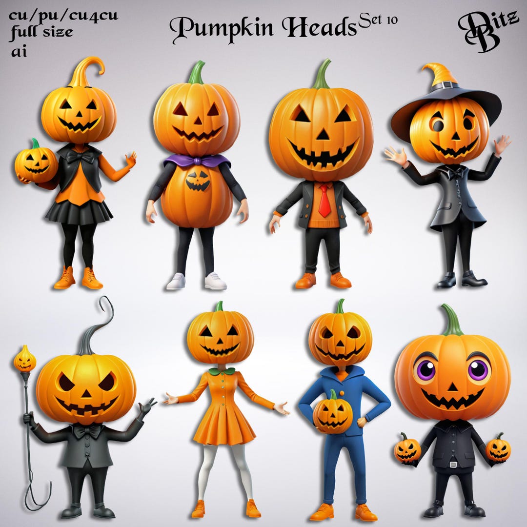 Pumpkin Heads Set 10 Transparent Pngs - Etsy