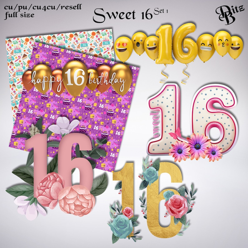 Sweet 16 Set 1 Transparent Png Elements and Full Size Backgrounds - Etsy