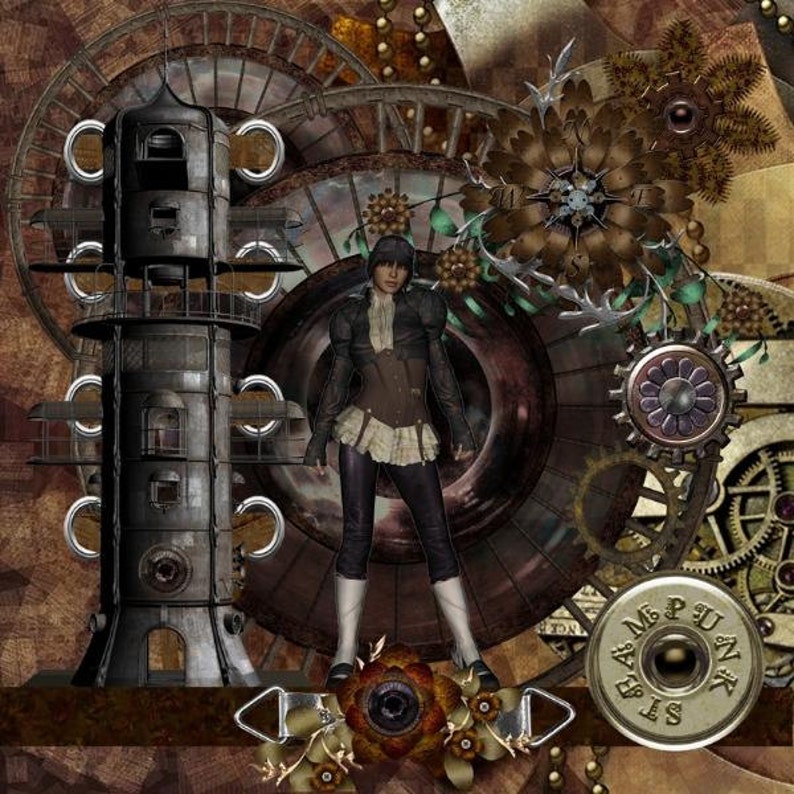 Steampunked Digital Scrapbook Kit Jpg, Transparent Png - Etsy