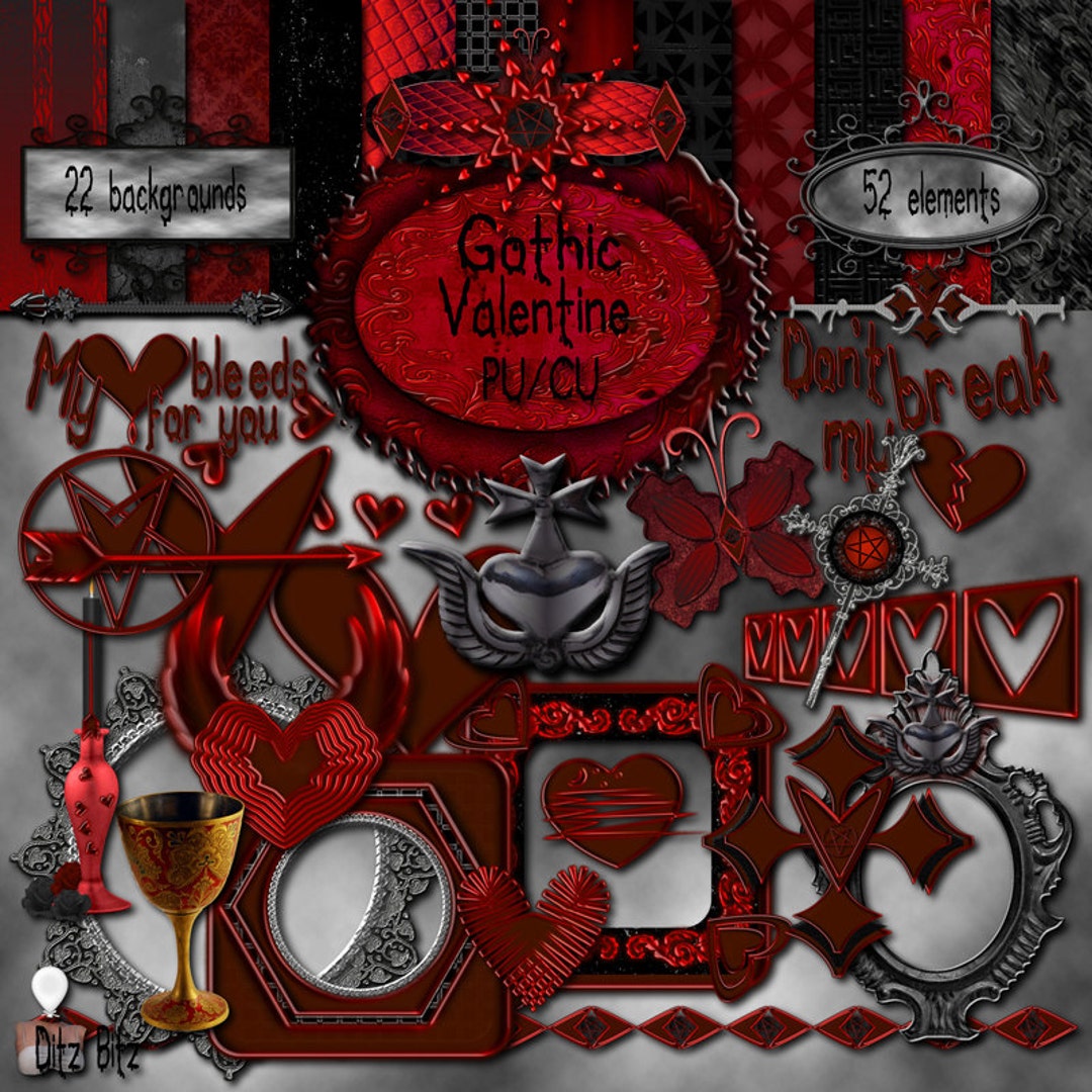 Gothic Valentine Digital Scrapbook Kit - Etsy
