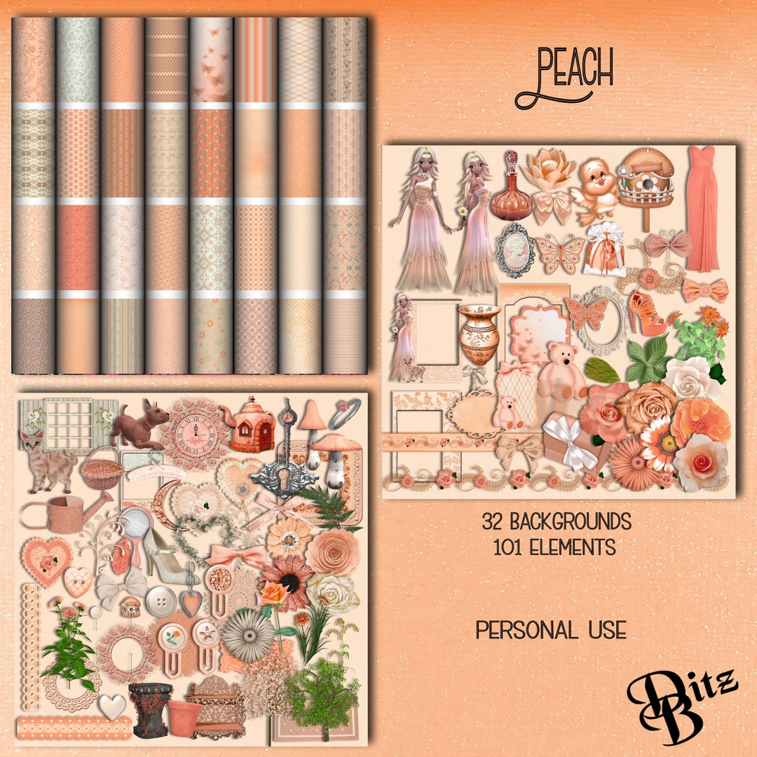 Peach Digital Scrapbook Kit Clipart Png Jpg - Etsy