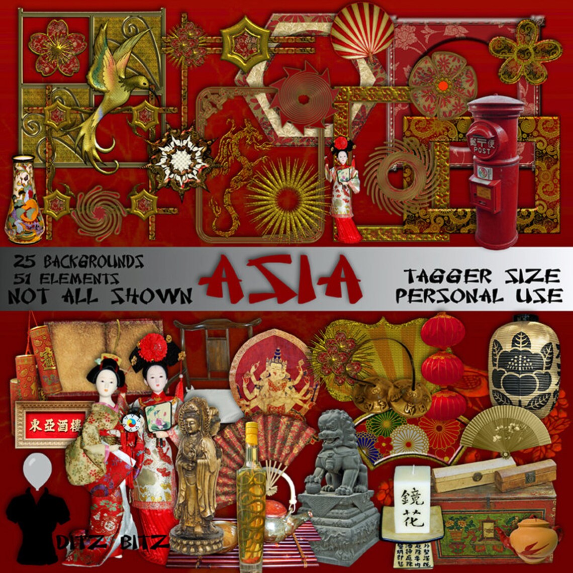 Asia Digital Scrapbook Kit Red & Gold..instant Downloads - Etsy