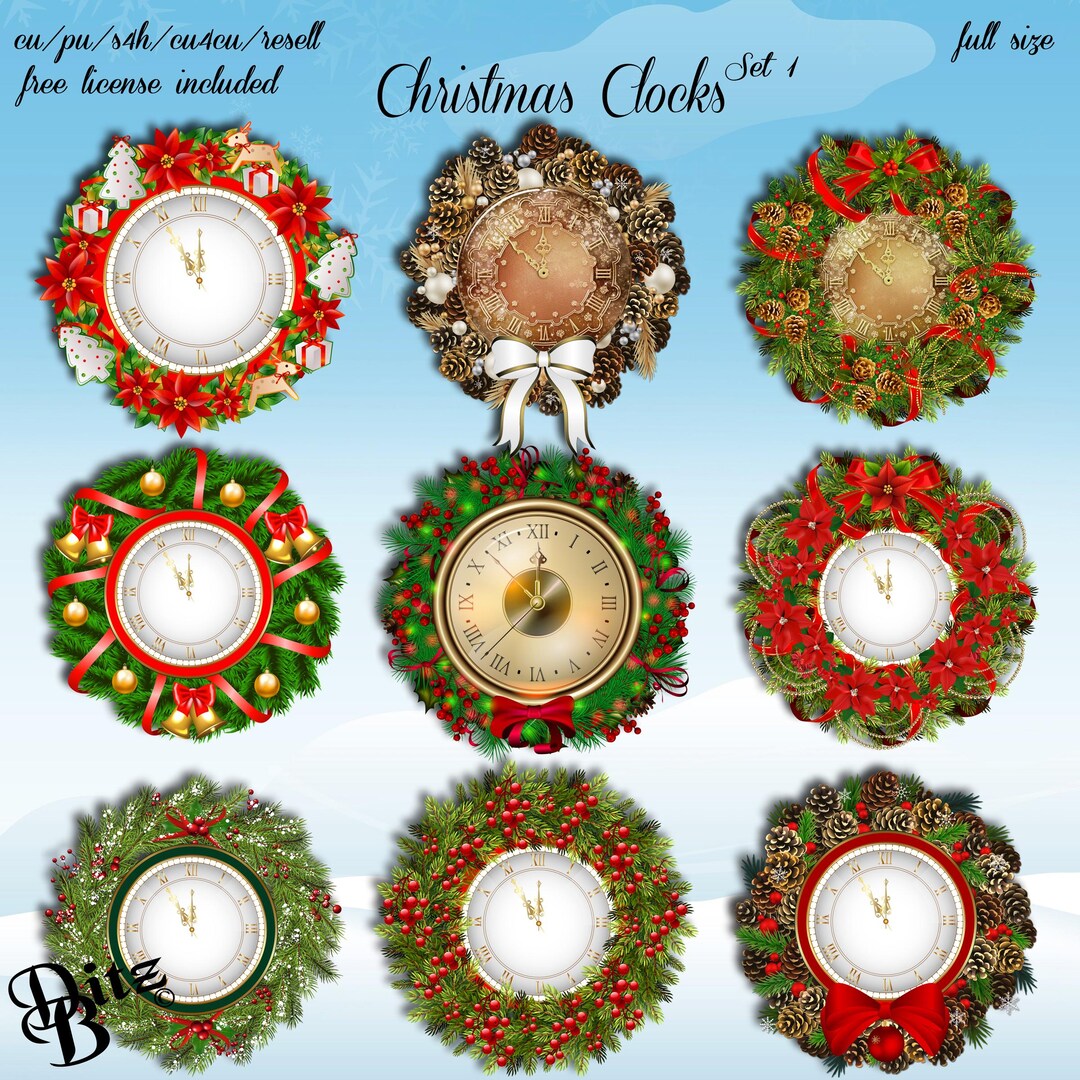 Christmas Clocks Set 1 Transparent Png Images - Etsy