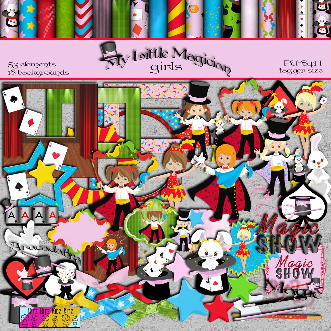 My Little Magician-girls Digital Scrapbook Kit Jpg, Transparent Png - Etsy