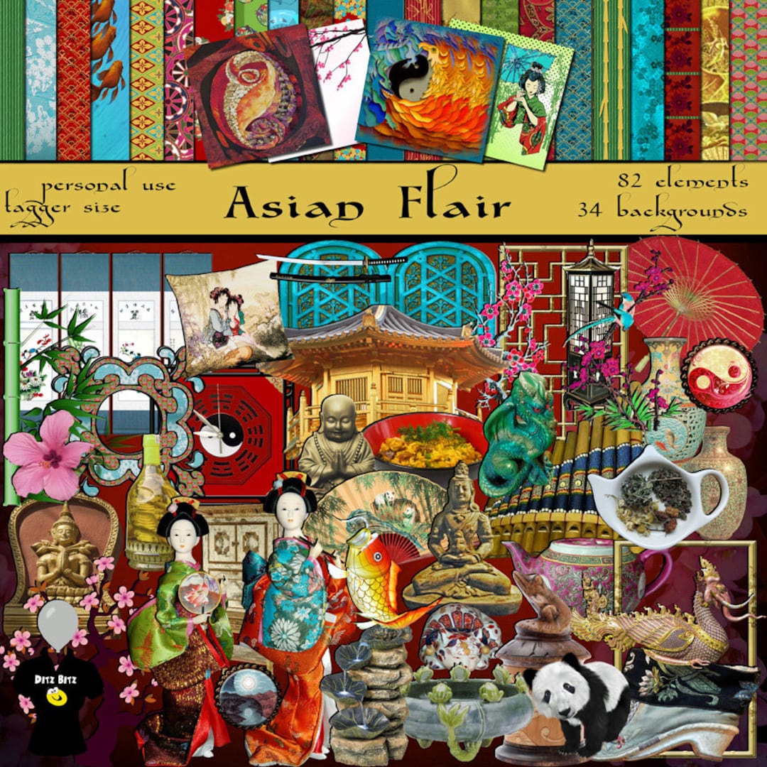 Asian Flair Digital Scrapbook Kit - Etsy