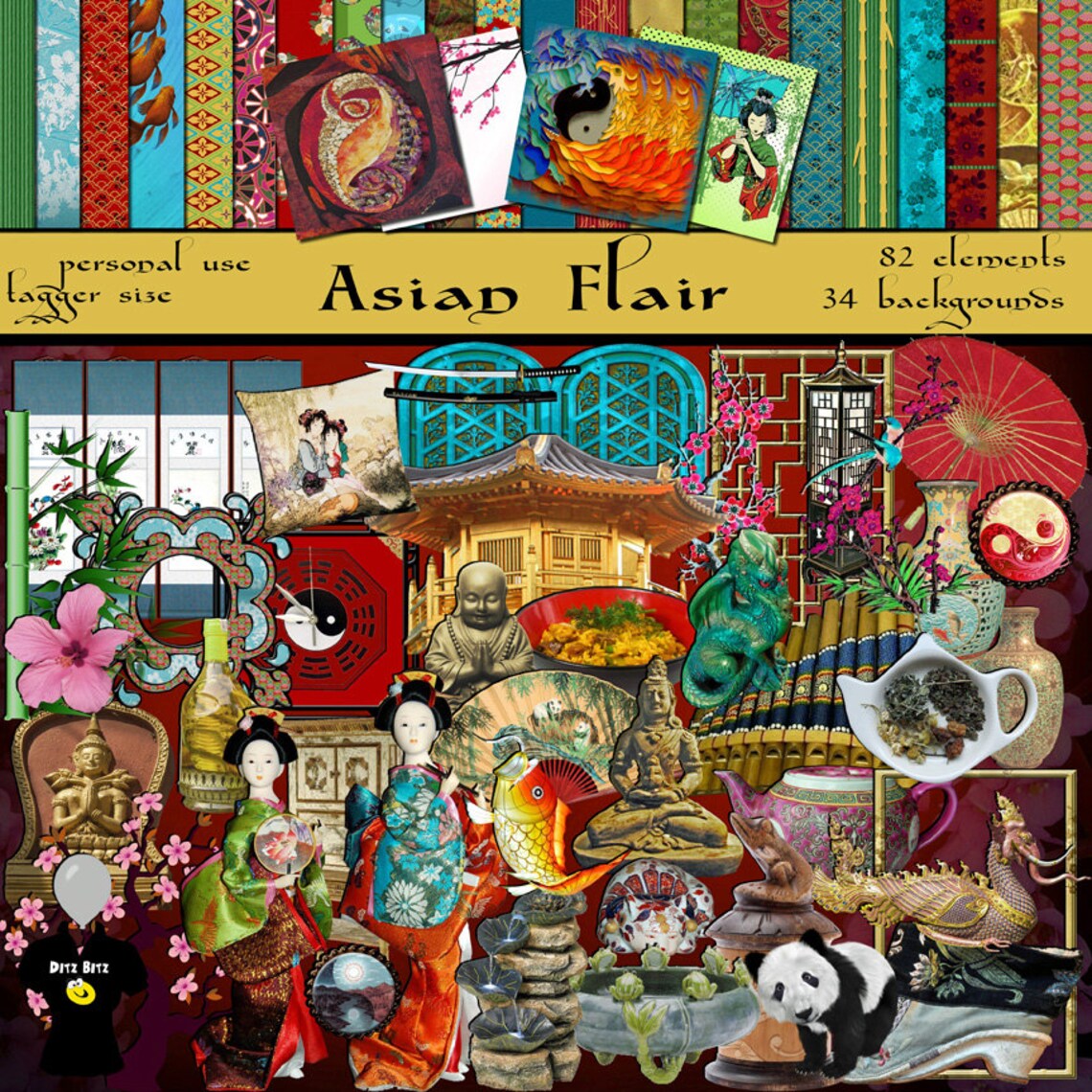 Asian Flair Digital Scrapbook Kit - Etsy