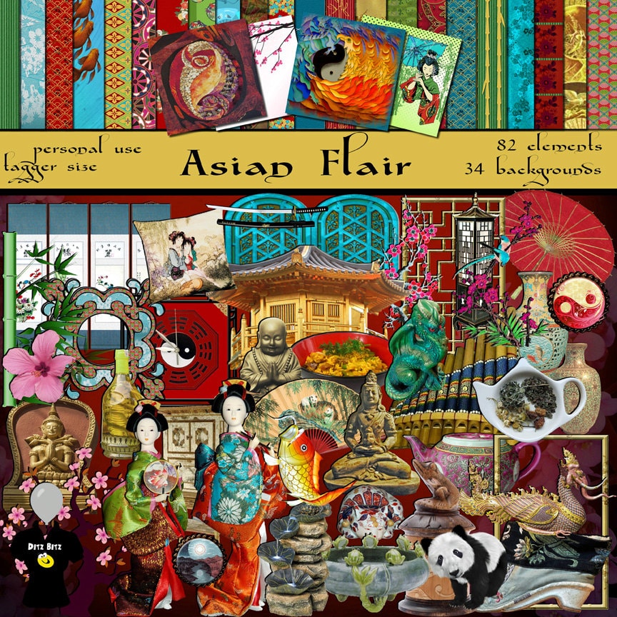 Asian Flair Digital Scrapbook Kit - Etsy
