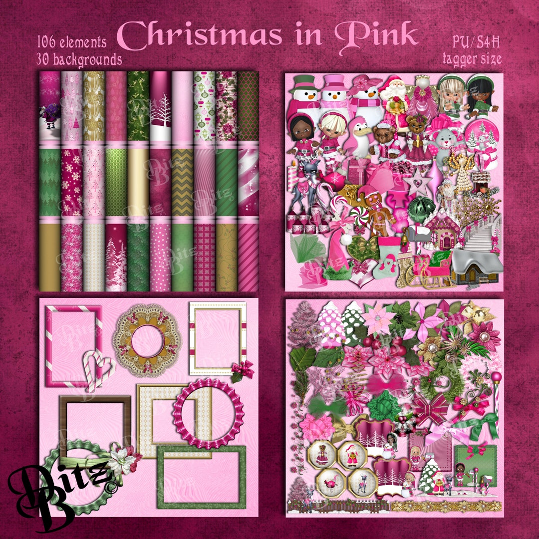 Christmas in Pink Digital Scrapbook Kit - Etsy