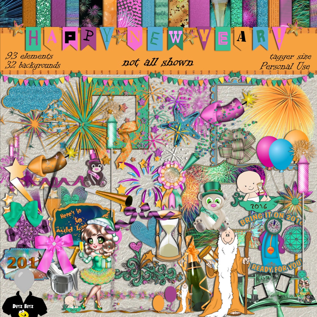 Happy New Year Digital Scrapbook Kit Digital Papers and Png Elements - Etsy