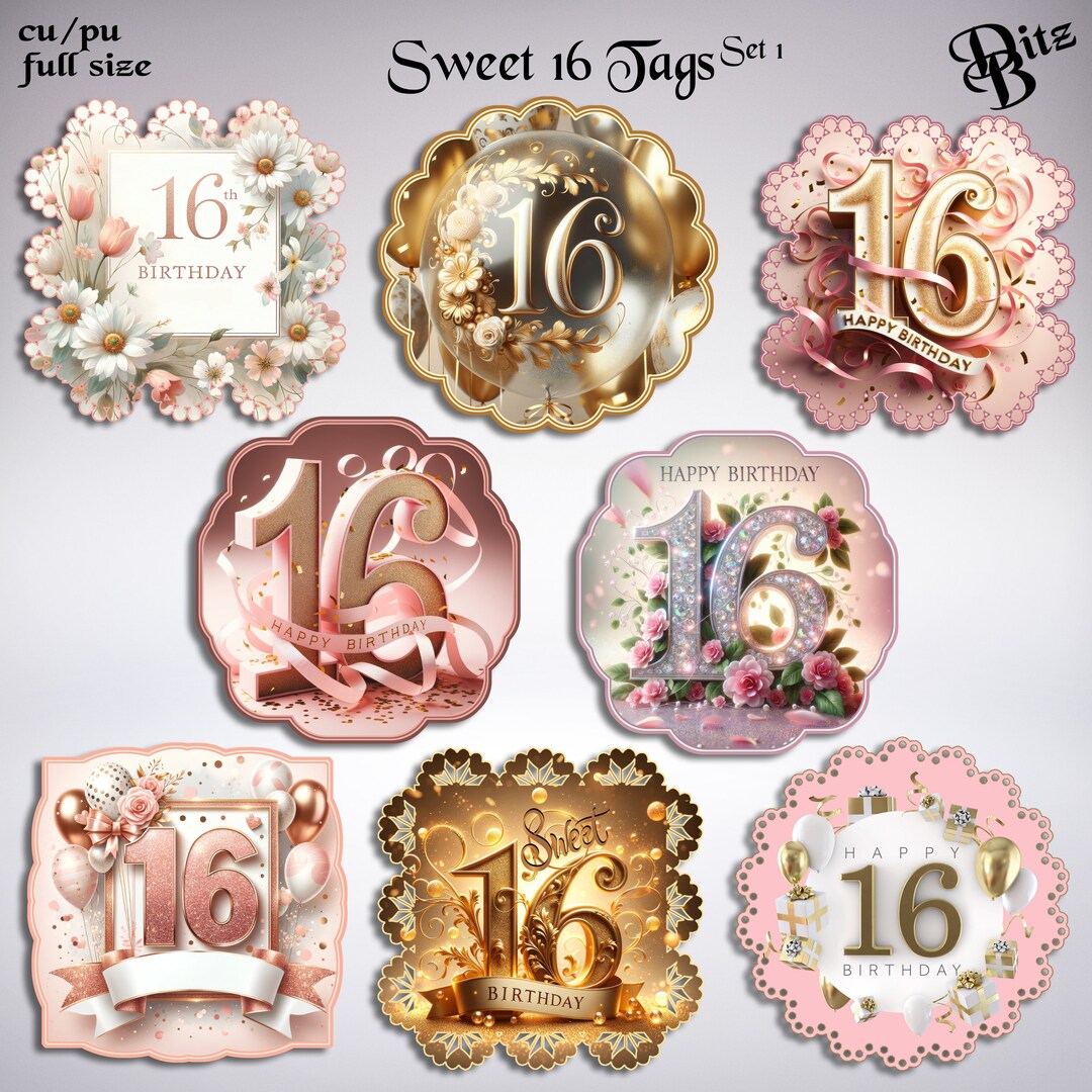 Sweet 16 Birthday Tags Transparent Png - Etsy