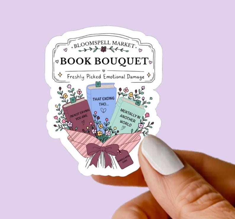 Hand Drawn Book Bouquet Sticker | Floral Reader Gift, Bookish (2.3" X 3 ...