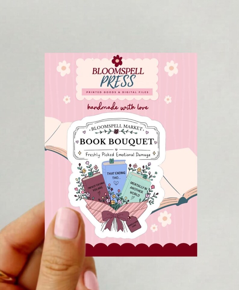 Hand Drawn Book Bouquet Sticker | Floral Reader Gift, Bookish (2.3" X 3 ...
