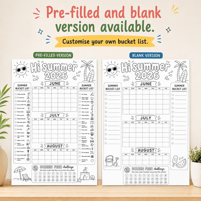 Editable 2026 Summer Calendar Poster, Family Summer Activities ...