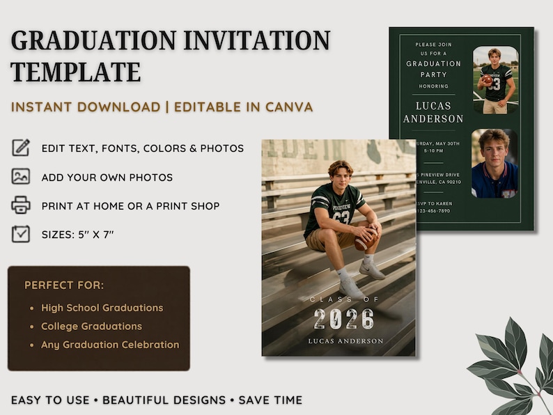 Male Graduation Invitation, Graduation Announcement Template| Multiple ...