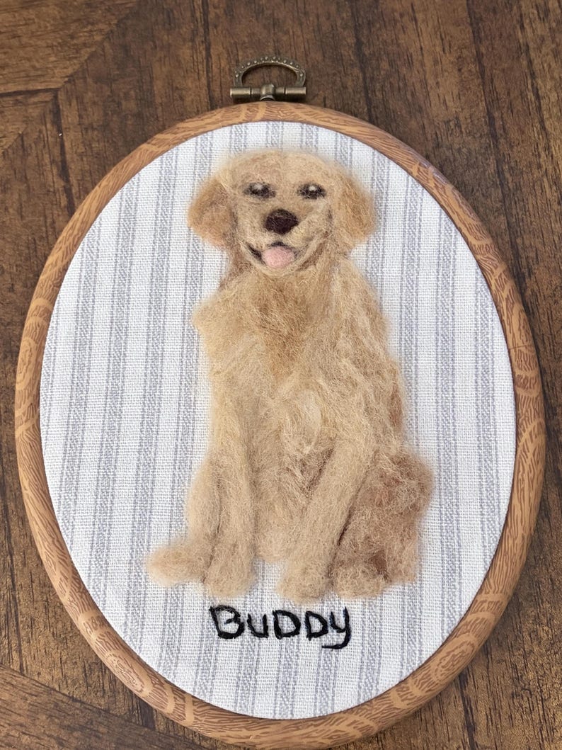 Dog Cat Portrait, Custom Handmade Needle Wool Felted Art Hoop Framed ...