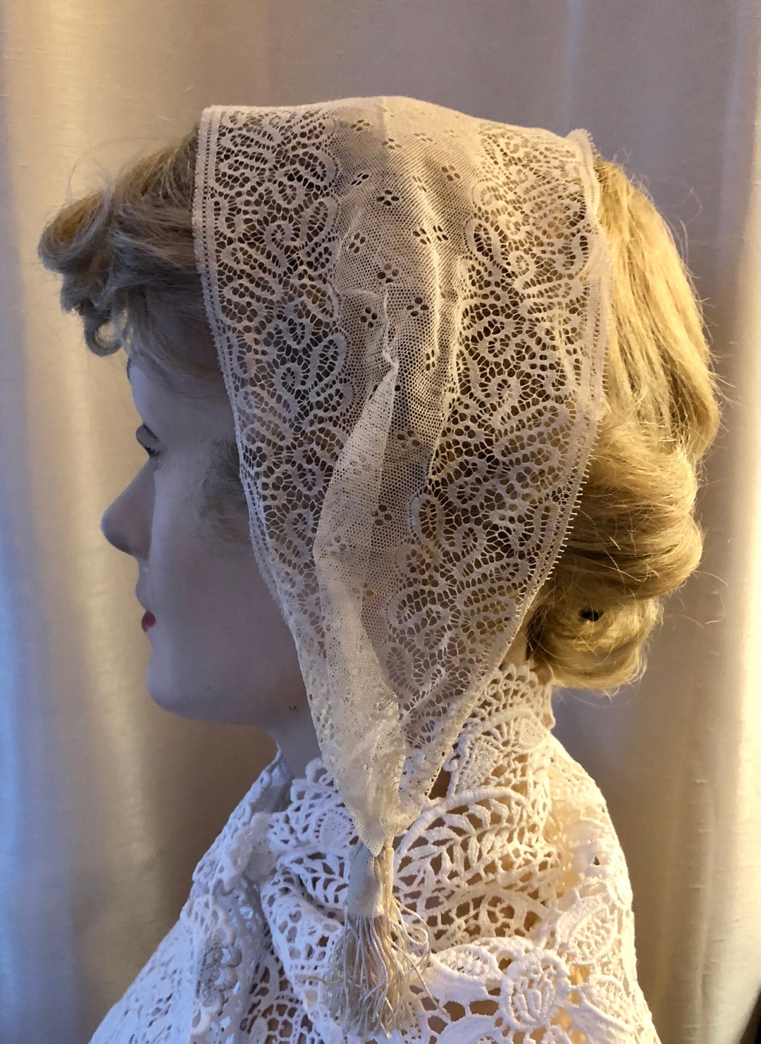 Antique Tasseled Lace Lappets Elegant Wide Cream Silk Lace 19TH Century ...