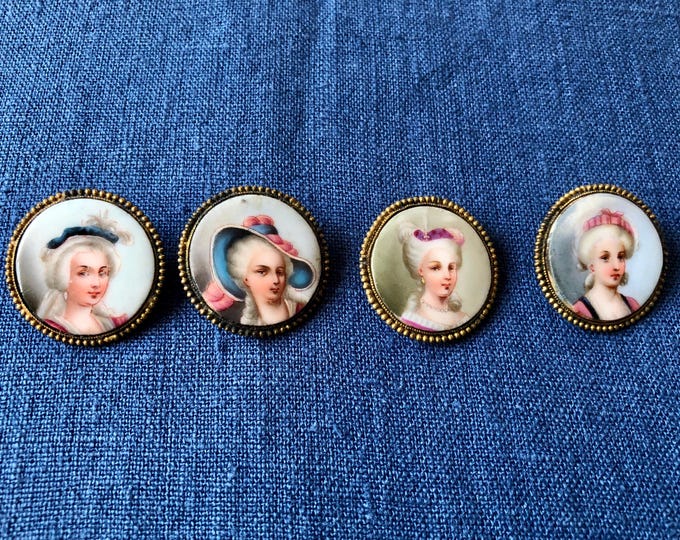 Vintage Regency Portrait Buttons: Ladies Hats, Brass Loop Backs, Set of ...