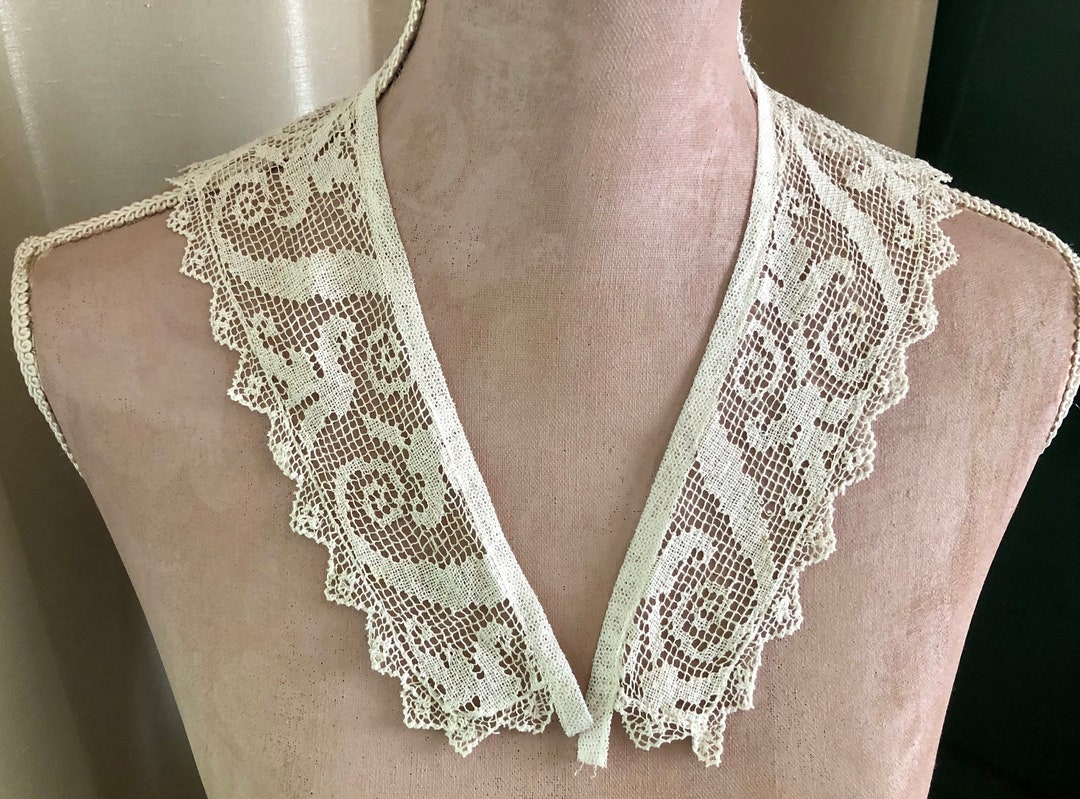 Vintage Filet Lace Collar Handmade Lace Detachable Lace Collar Heirloom ...
