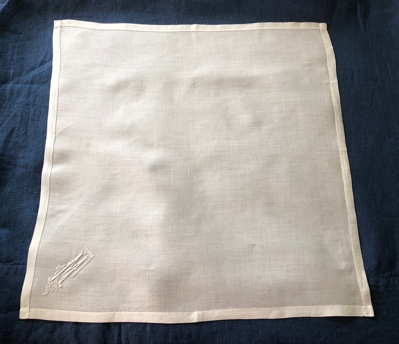 M Madeira Embroidered Mens Vintage White Linen Handkerchief Hemstitched ...