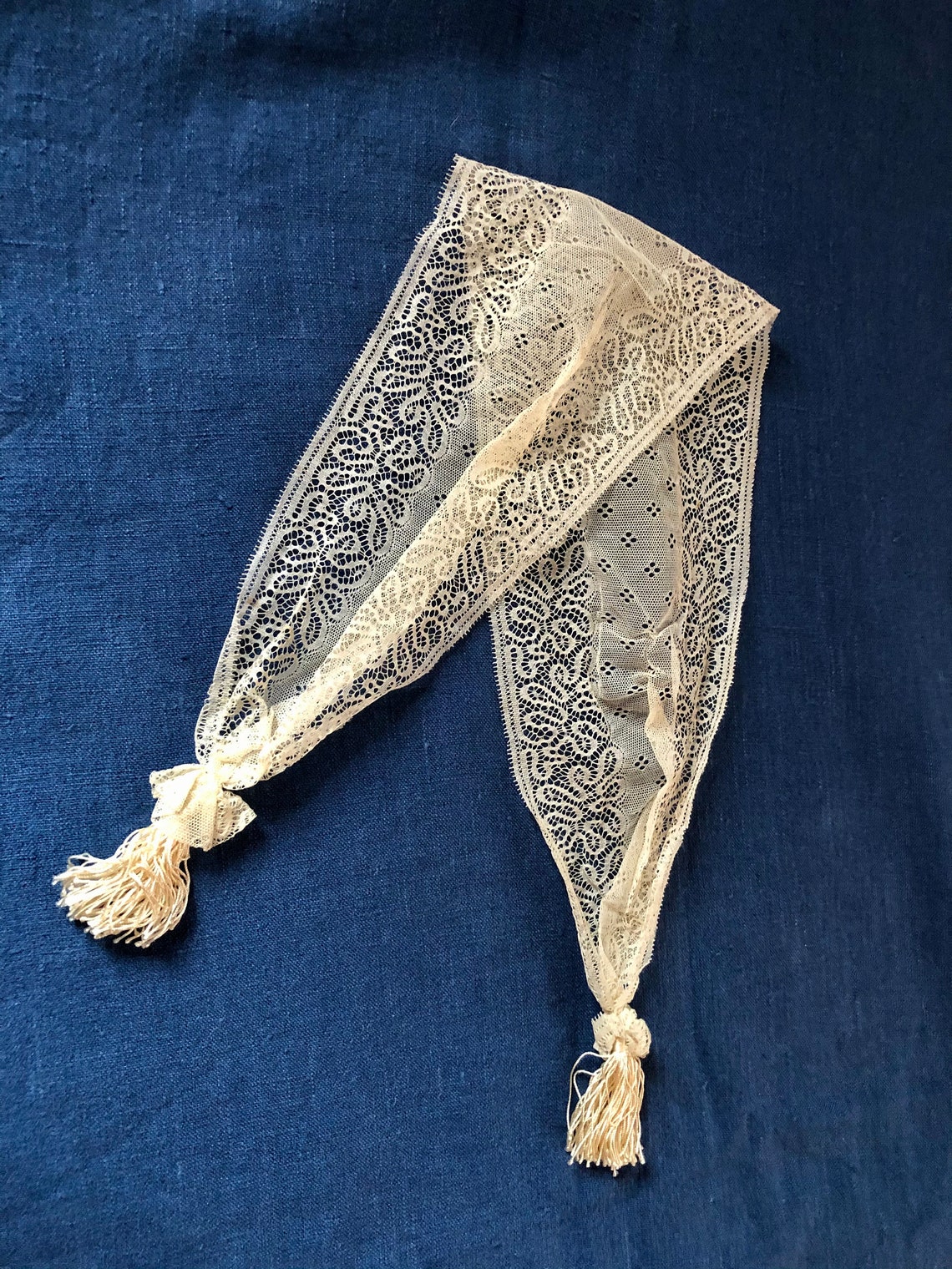 Antique Tasseled Lace Lappets Elegant Wide Cream Silk Lace | Etsy