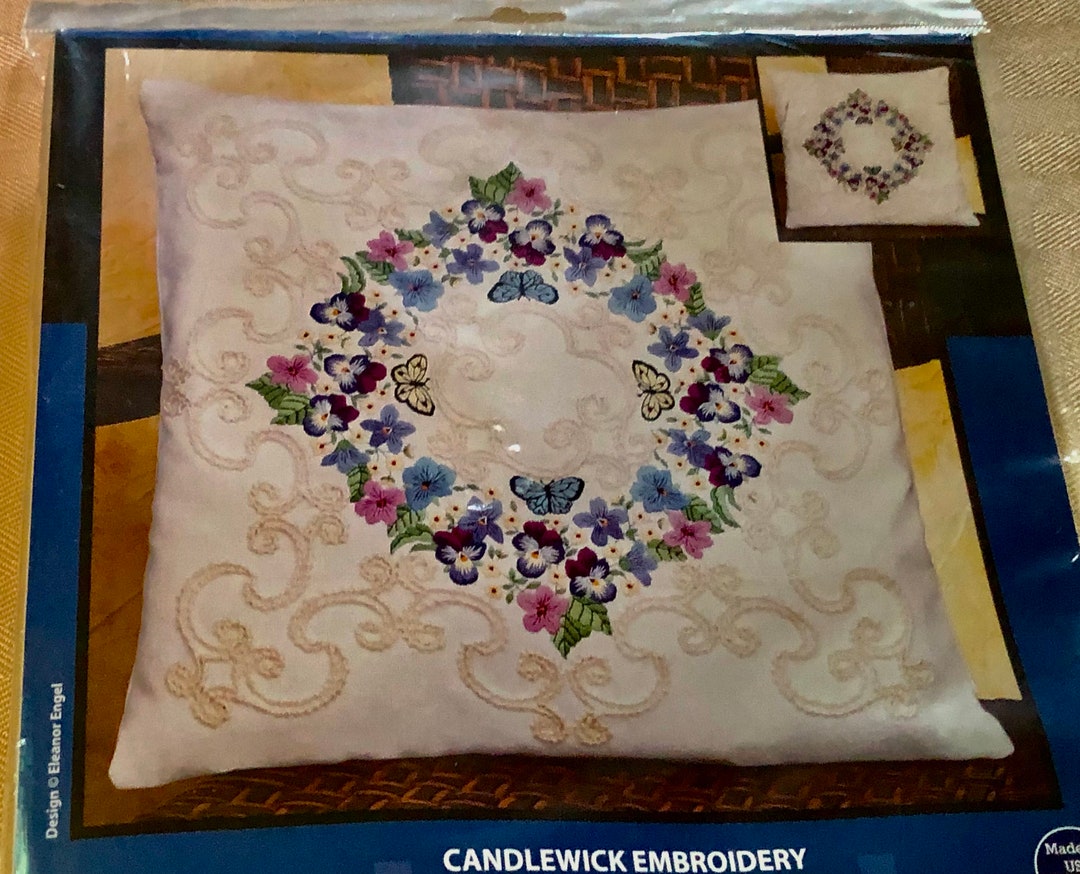 Vintage Candlewick Embroidery Pillow Kit Complete Instructions, Needle ...