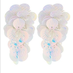 Clip on Sequin Flower Clusters Earrings Dangle Clipon Post Designs 3 ...