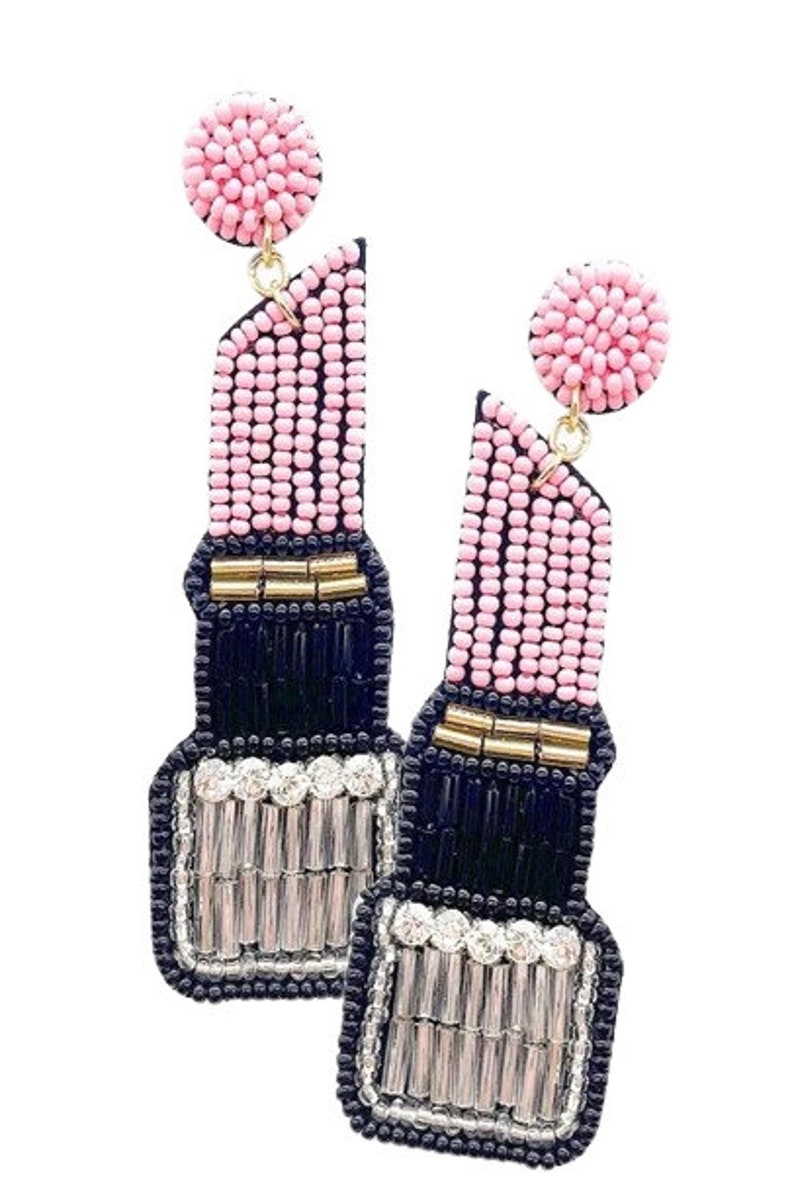 Clip on Lipstick Earrings Seedbead Dangle Seed Beaded Clipon Design 3 ...
