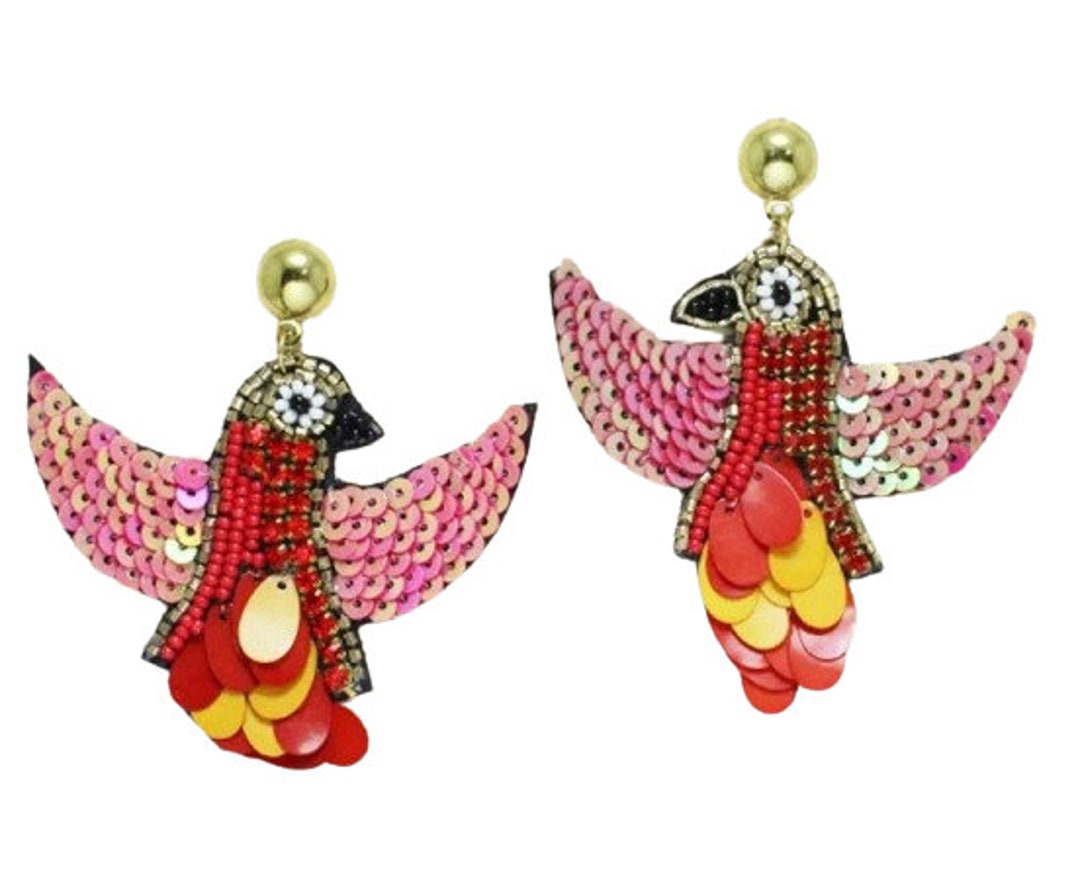 Clip on Red Parrot Seedbead Seed Beaded Earrings Clipon Bird Design - Etsy