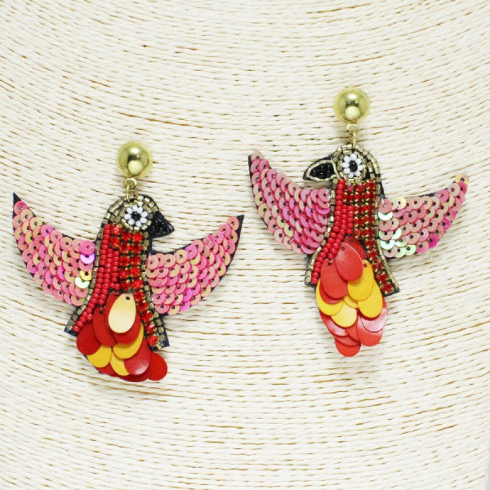 Clip on Red Parrot Seedbead Seed Beaded Earrings Clipon Bird - Etsy