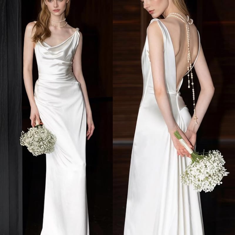 White Cowl Wedding Dress - Etsy