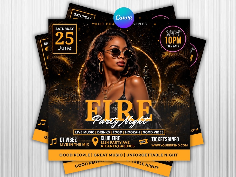 Club Party Flyer Canva | Fire Night DJ Event Flyer | Nightclub ...