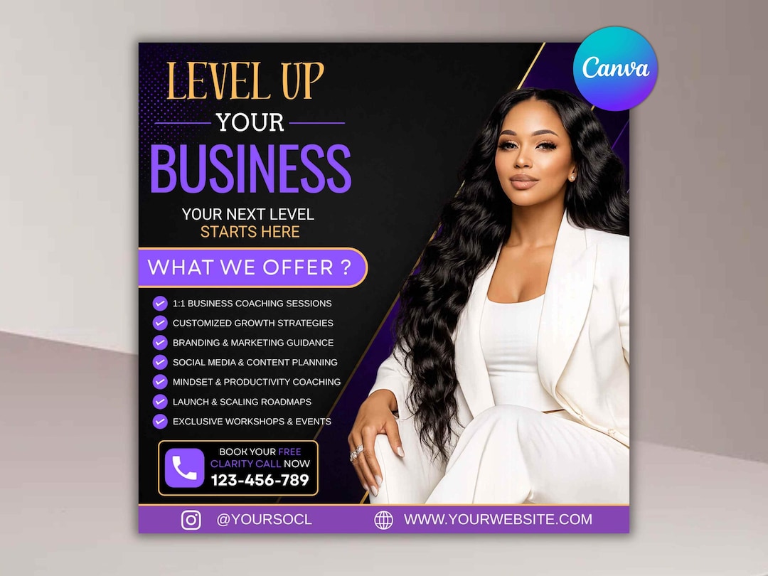 Business Coach Flyer Canva | Coaching Marketing Promo Template ...