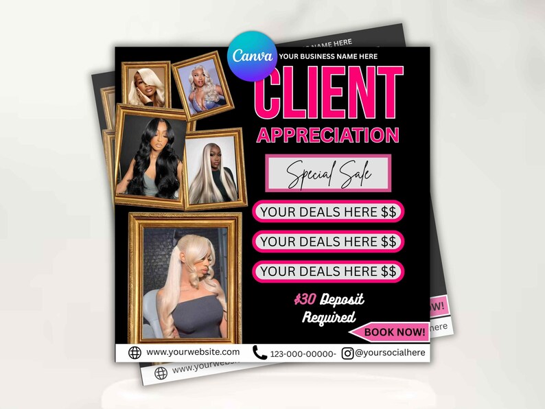 Beauty Client Appreciation Flyer Canva | Wig Install & Braid Promo ...