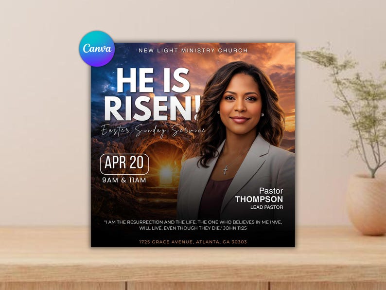 Easter Church Flyer Canva | He is Risen Flyer Template | Resurrection ...