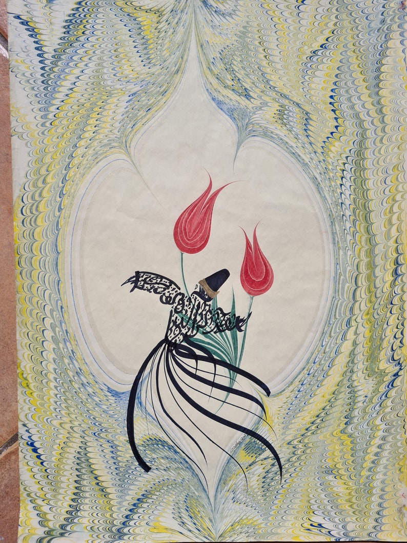 Dervish Painting Marbling Erbu - Etsy