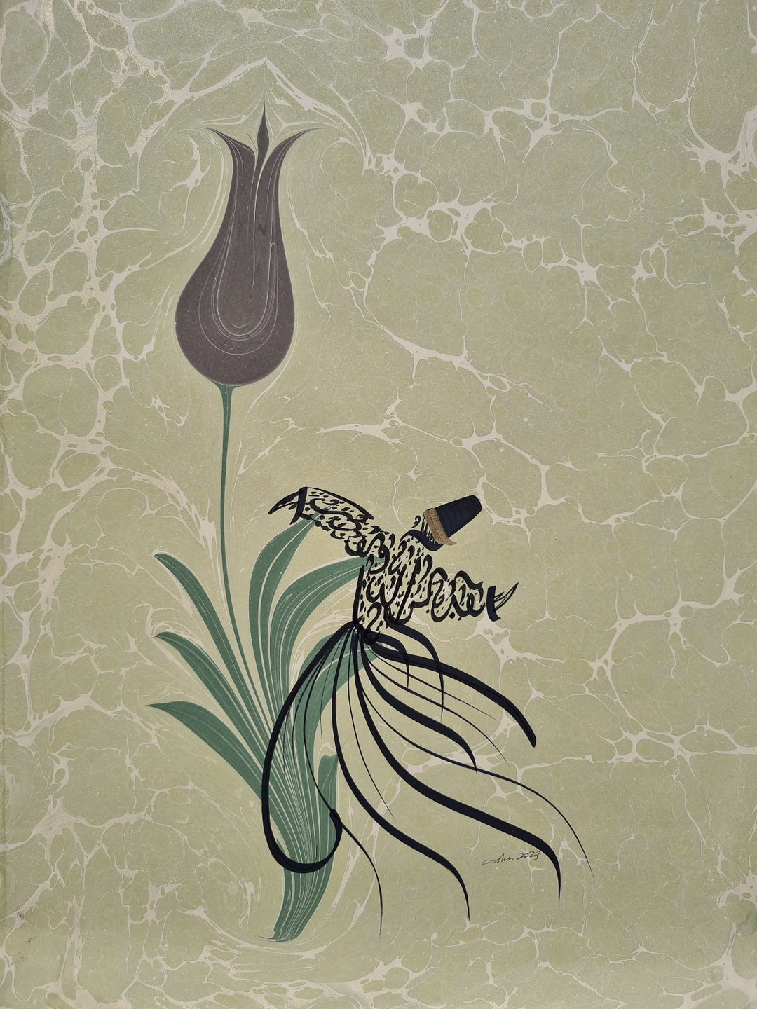 Dervish Painting Marbling Erbu - Etsy