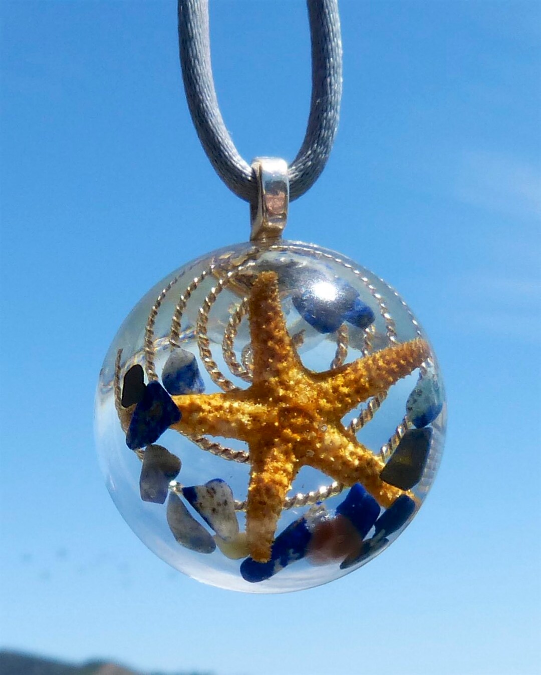 Starfish Positive Energy Orgone Dome Pendant With Lapis-lazuli and ...
